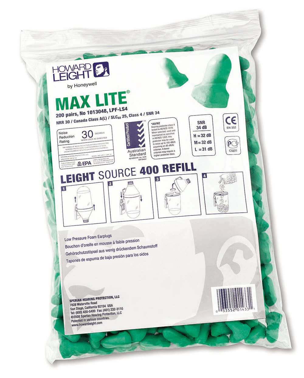 Honeywell Max Lite Ls400 Refill – 200 Pairs 1013048 Green Uom: Pack of ...